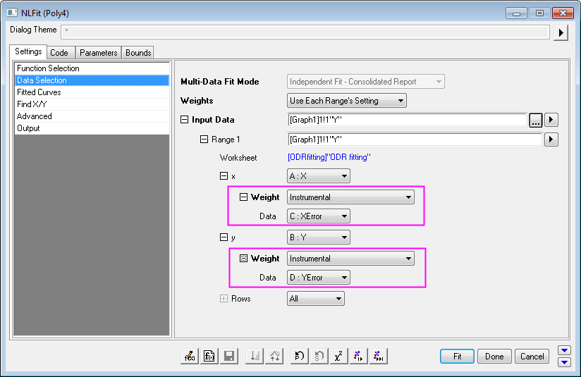 Help Online Tutorials Nonlinear Fitting Using Orthogonal Distance Regression