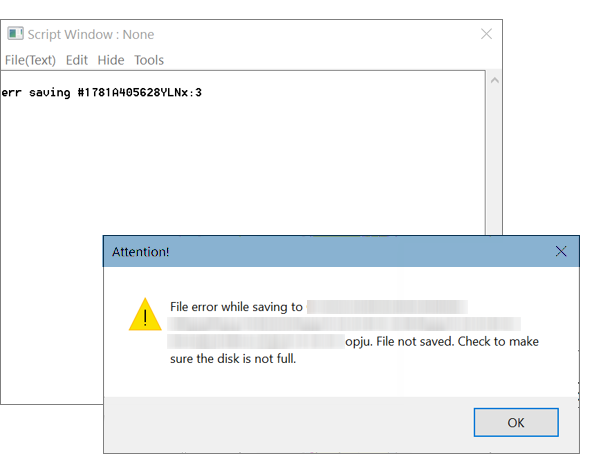 Help Online - Quick Help - FAQ-1153 Script Window opens, reports "err saving