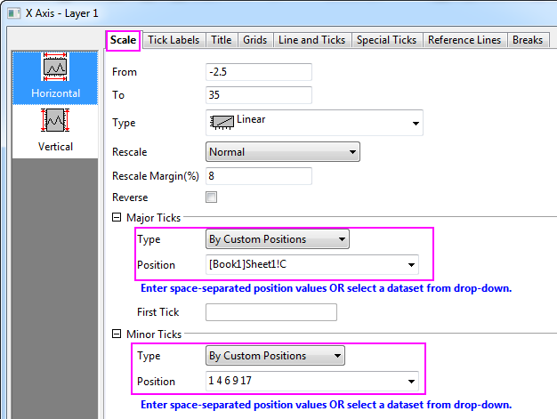 Help Online - Quick Help - FAQ-963 How to set the axis ticks to show unevenly spaced?
